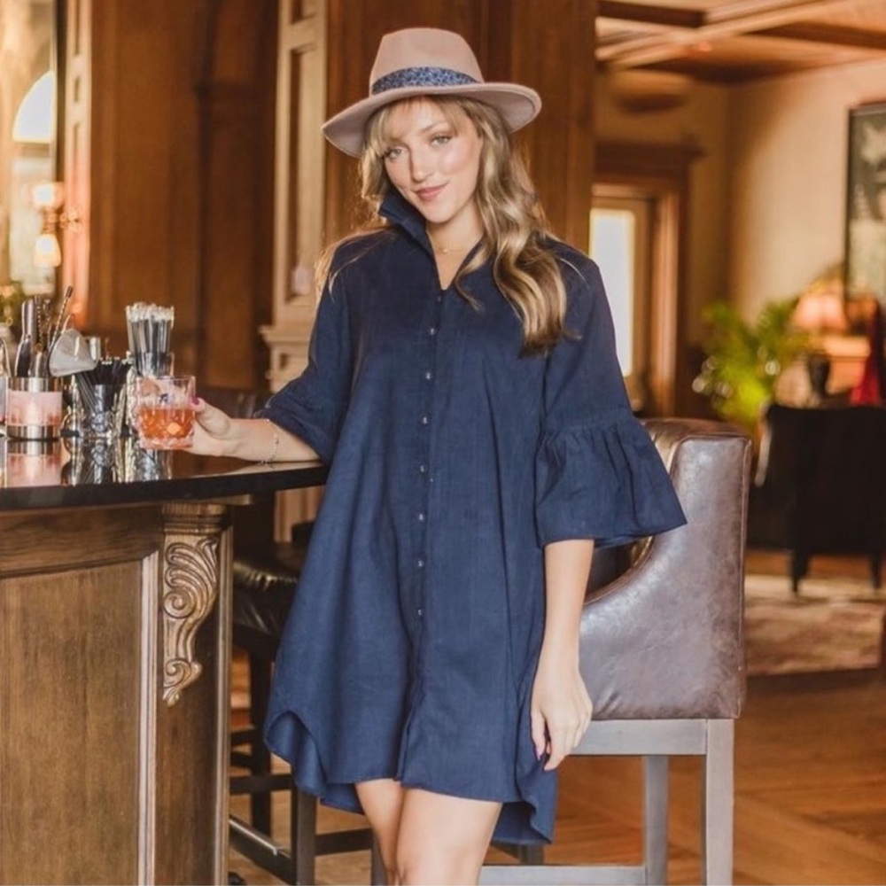 Holly Shae Design Caroline Corduroy Dress In Navy Blue - Gem